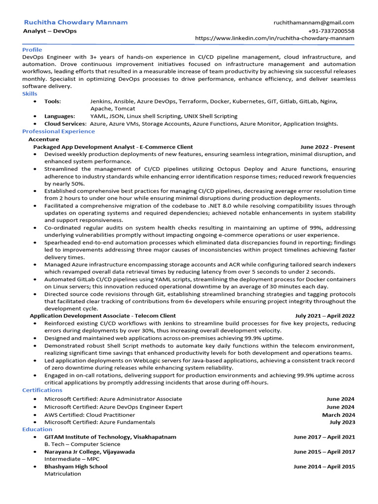 Ruchitha Mannam Resume | PDF | Microsoft Azure | Cloud Computing