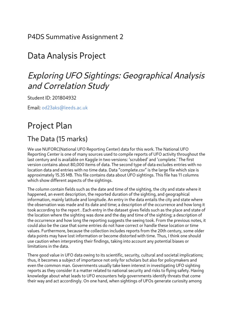 P4DS_A2_Data_Analysis_Project | PDF | Unidentified Flying Object | Comma Separated Values