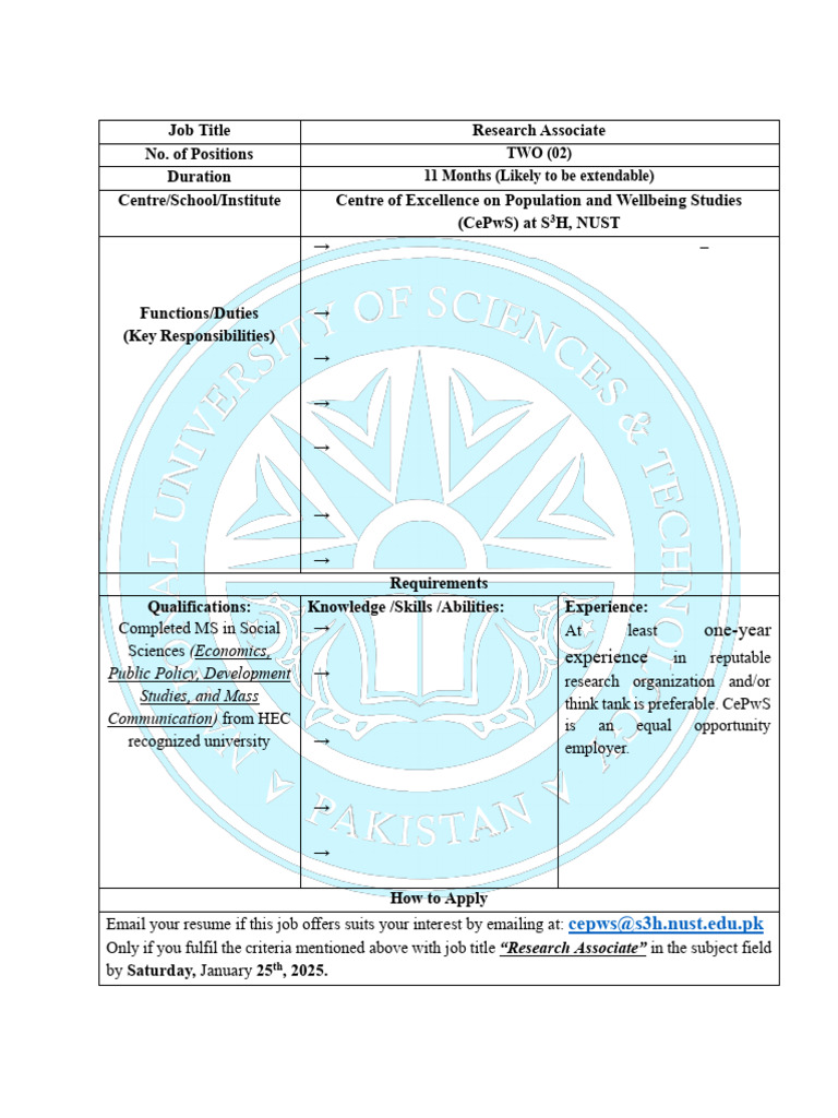 Research Associates (RAs) Job at CePWS | PDF | Science