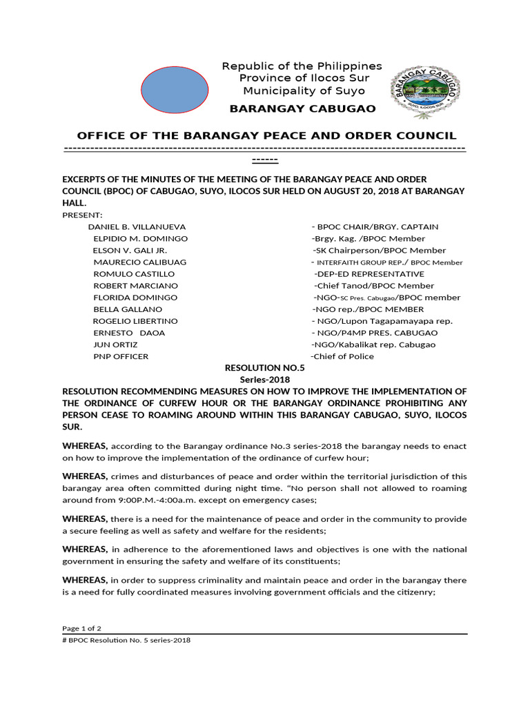Cabugao Curfew Ordinance Meeting | PDF | Public Law | Justice