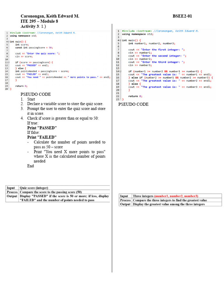 CARONONGAN, KEITH EDWARD M._BSEE2-01__ITE 295_MODULE 8 | PDF | Boolean Data Type | Computer Science