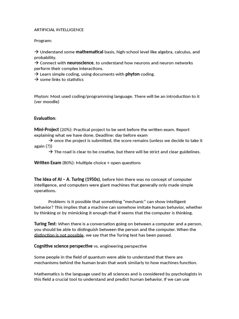 AI Course Overview: Concepts & Evaluation | PDF | Artificial ...