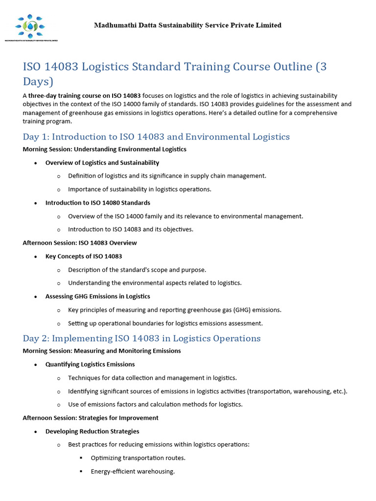 ISO 14083 Logistics Training Course | PDF | Sustainability | Logistics