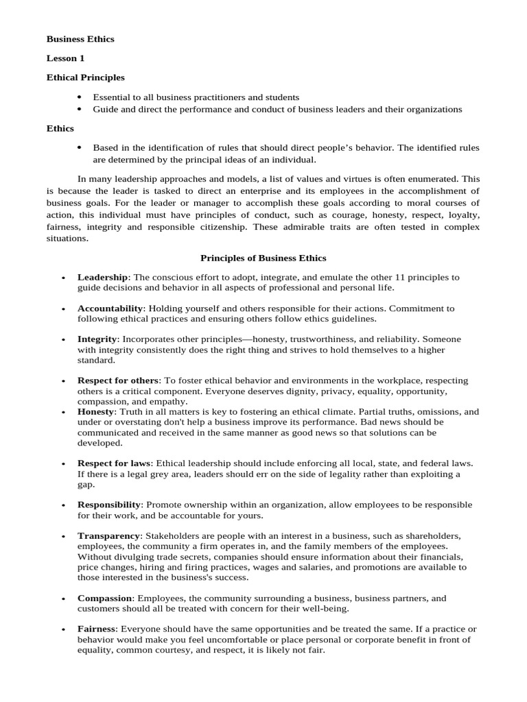 Key Principles of Business Ethics | PDF | Morality | Business Ethics