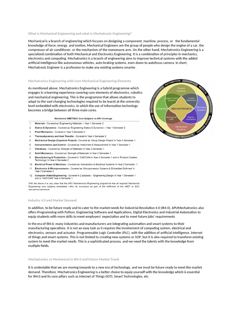 Mechatronic - Mechanical Engineering | PDF | Mechatronics | Engineering