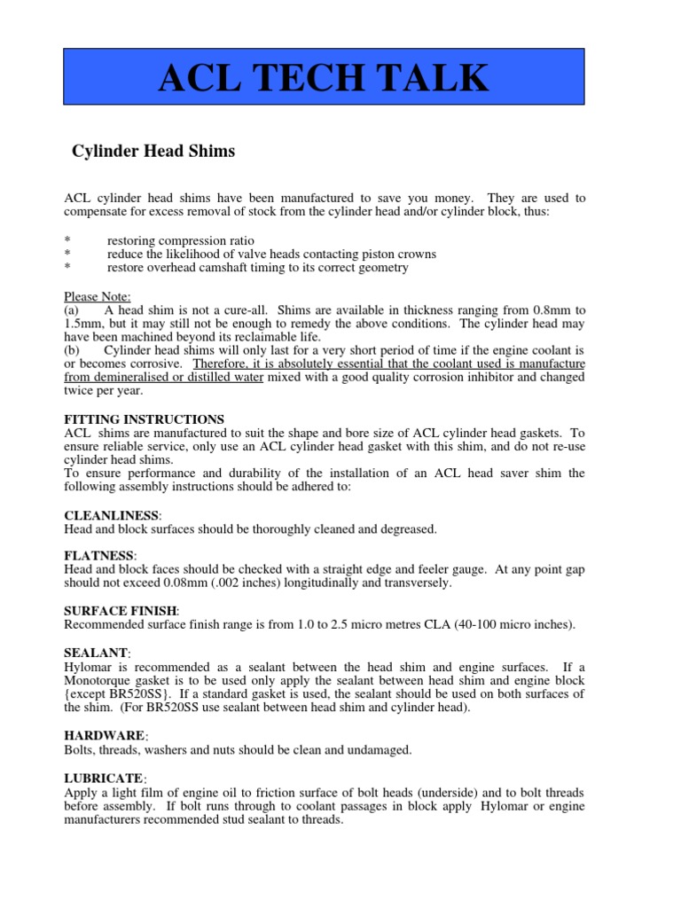 Cylinder Head Shims | PDF | Cylinder (Engine) | Mechanical Engineering