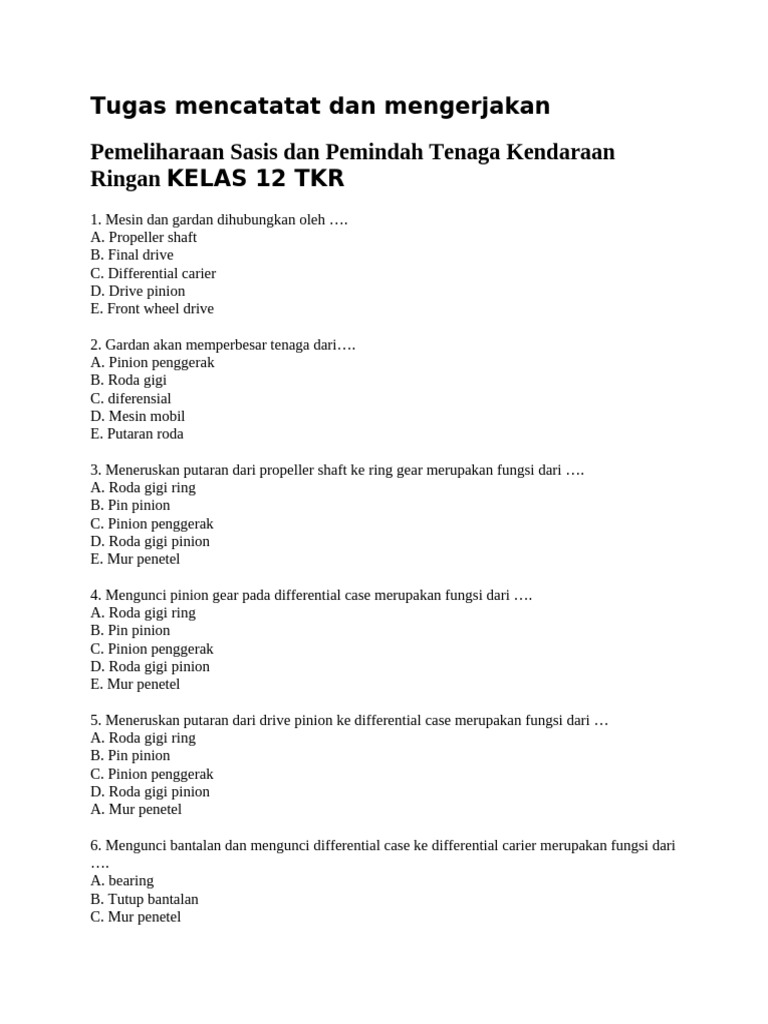 1.materi dan tugas psptkr kelas 12 Tkr | PDF