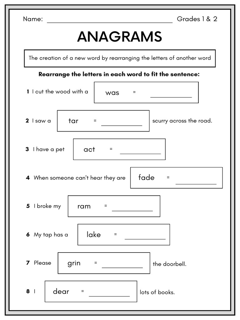 Anagram Worksheet Grades 1-2 | PDF
