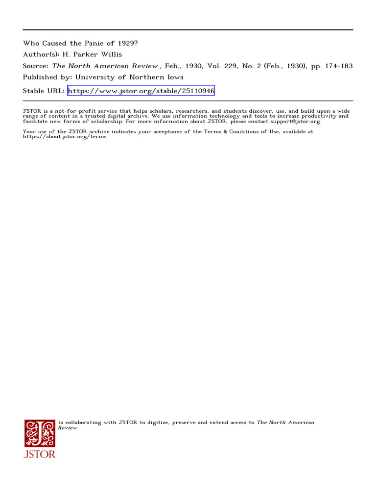 Willis CausedPanic1929 1930 | PDF | Securities (Finance) | Debt