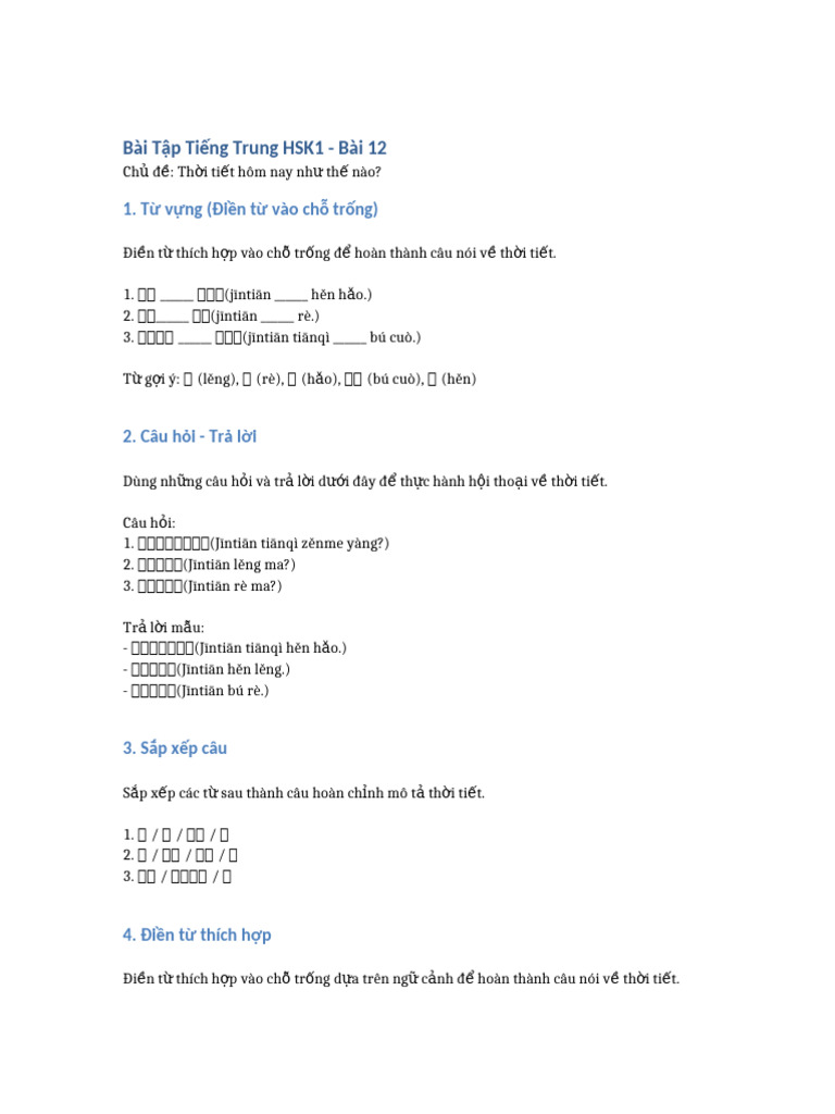 Bai_Tap_HSK1_Bai12 | PDF