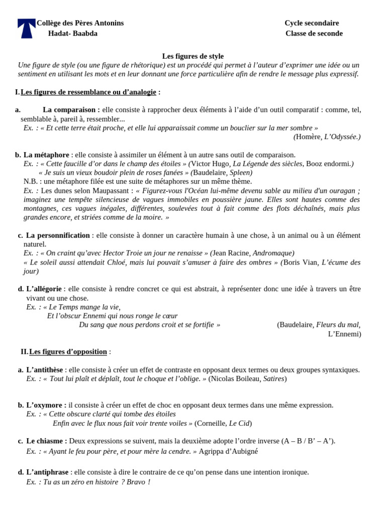 Figures de style : Métaphores et Comparaisons | PDF | Métaphore ...