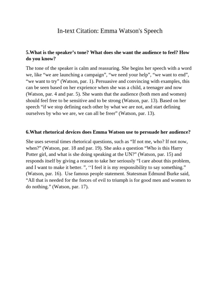 In-Text Citation Emma Watson's Speech | PDF