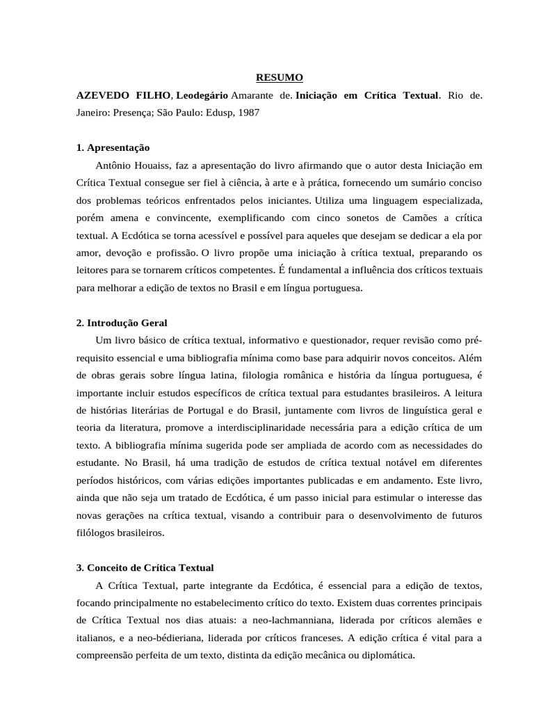 Resumo Livro de Leodegário | PDF | Crítica | Crítica textual