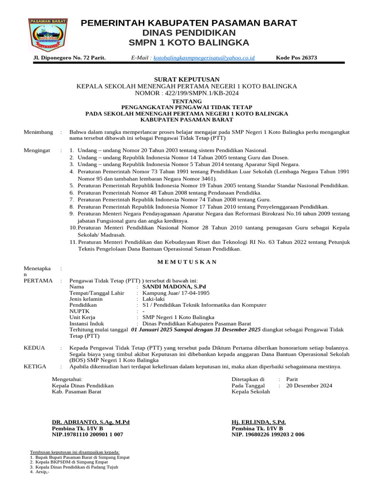 SK PTT Tahun 2024 | PDF