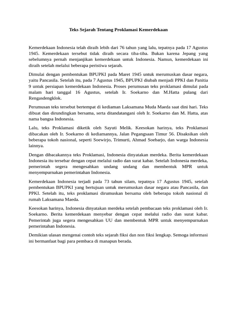 Teks Sejarah Tentang Proklamasi Kemerdekaan | PDF