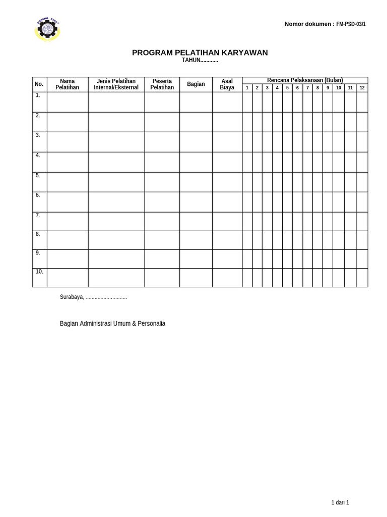 81.FORMAT,FM-PSD-03.01, PROGRAM PELATIHAN KARYAWAN final print | PDF
