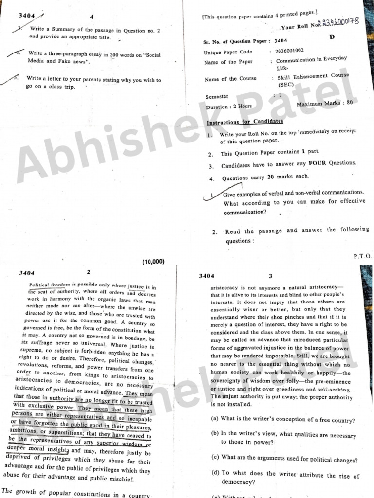 Communication in Everyday Life PYQ by Abhishek Patel | PDF