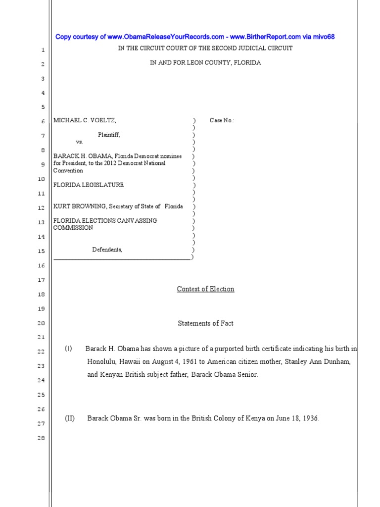 Florida Ballot Challenge - Voeltz Contest of Election Pleading ...