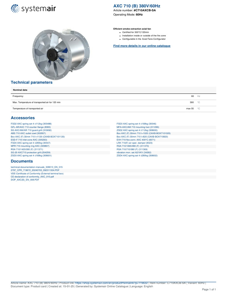 AXC 710 Smoke Extraction Fan Specs | PDF