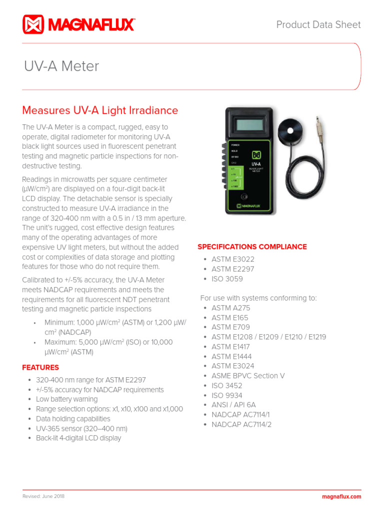 UV-A-Light-Meter_Product-Data-Sheet_English | PDF | Ultraviolet | Optics