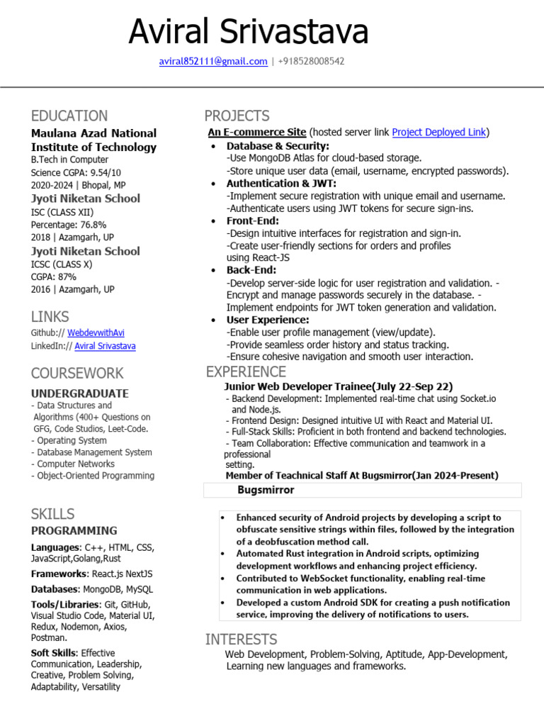 Aviral_resume | PDF | Databases | Computing