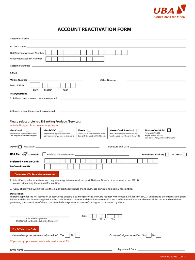 Account Reactivation Form | PDF | Automated Teller Machine | Debit Card