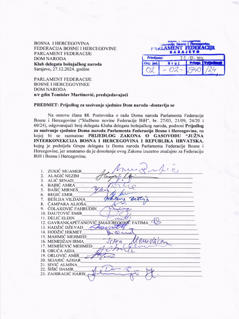 2740-24 Prijedlog Za Sazivanje Sjednice | PDF