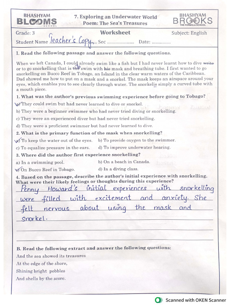 English Ls.7 Exploring An Underwater World & Poem. The Sea's Treasures ...