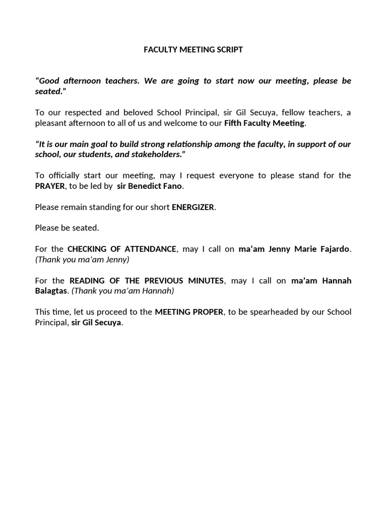 Faculty Meeting Script | PDF