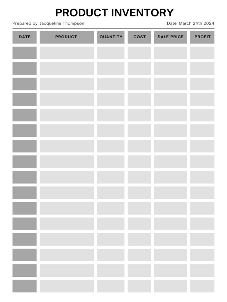 Grey & White Simple Product Inventory Planner | PDF