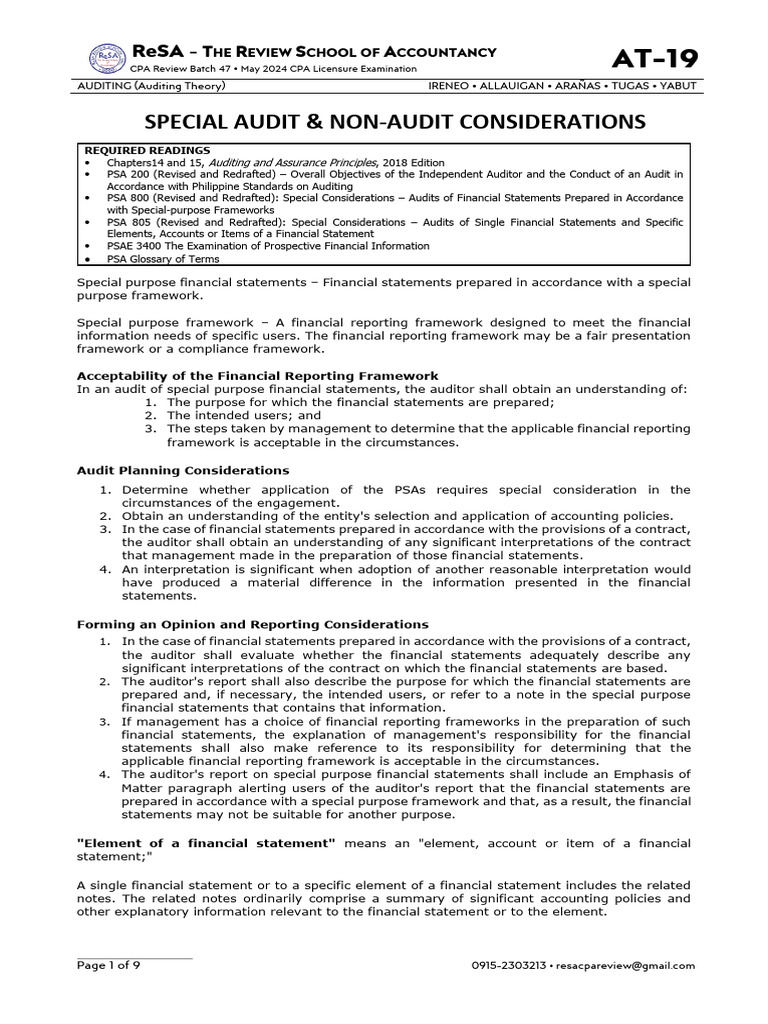 At-19 (Special Audit & Non-Audit Considerations) | PDF | Auditor's Report | Audit