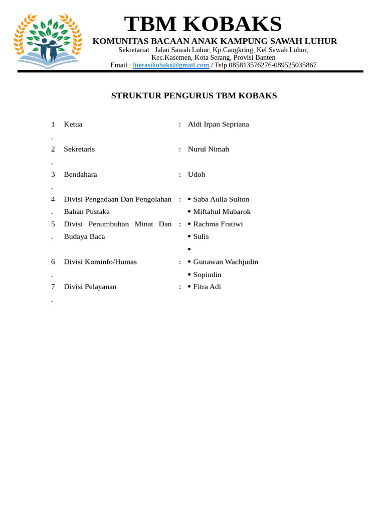 Struktur TBM KOBAKS | PDF