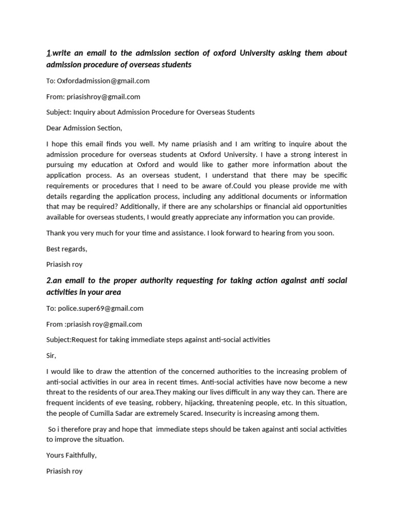 Inquiry on Oxford Overseas Admission Process | PDF