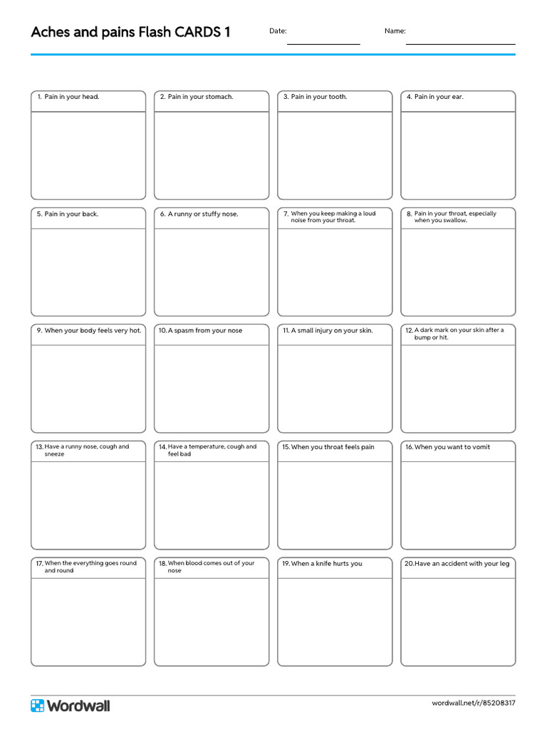 Aches and Pains Flash Cards 1 Drawing Frame | PDF