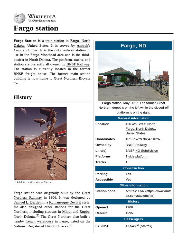 Fargo_station | PDF | Rail Transport | Passenger Rail Transport