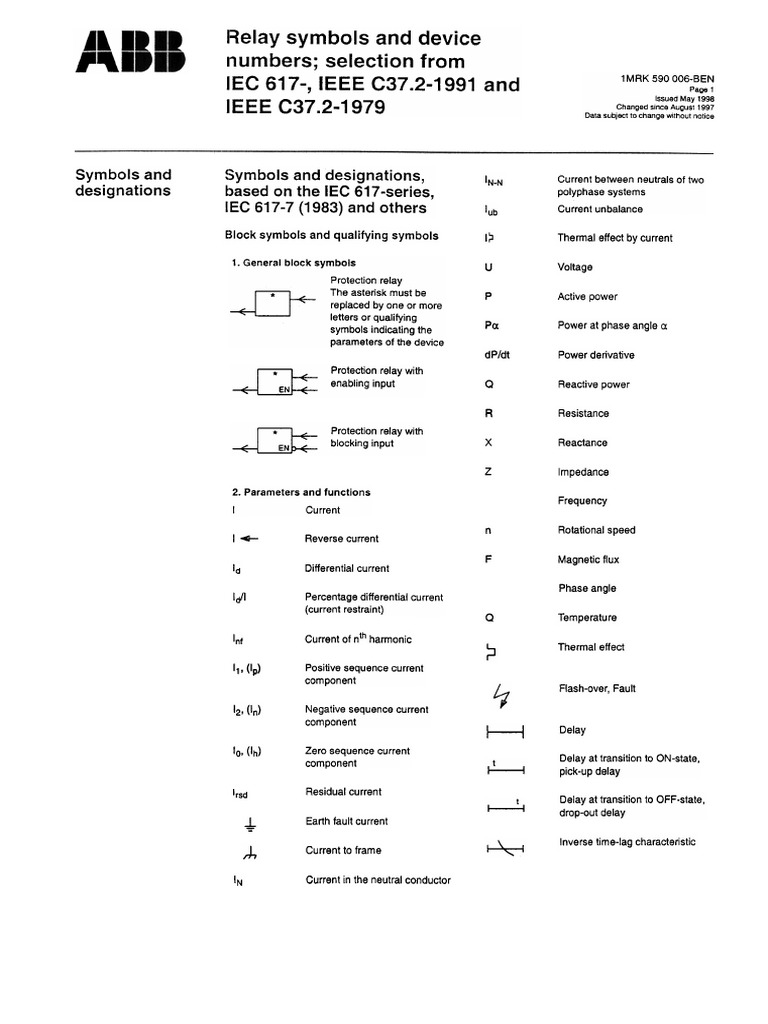 1MRK590006-BEN A en Relay Symbols and Their Device Numbers | PDF ...