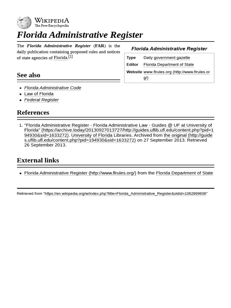 Florida Administrative Register Overview | PDF