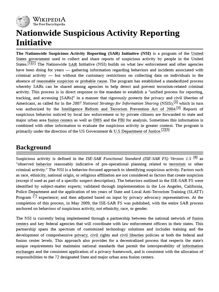 Nationwide Suspicious Activity Reporting | PDF | National Security ...