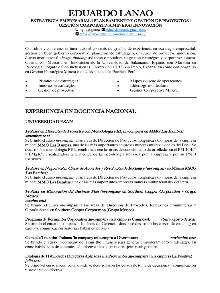 CV Eduardo Lanao (2023) | PDF | Business | Economias