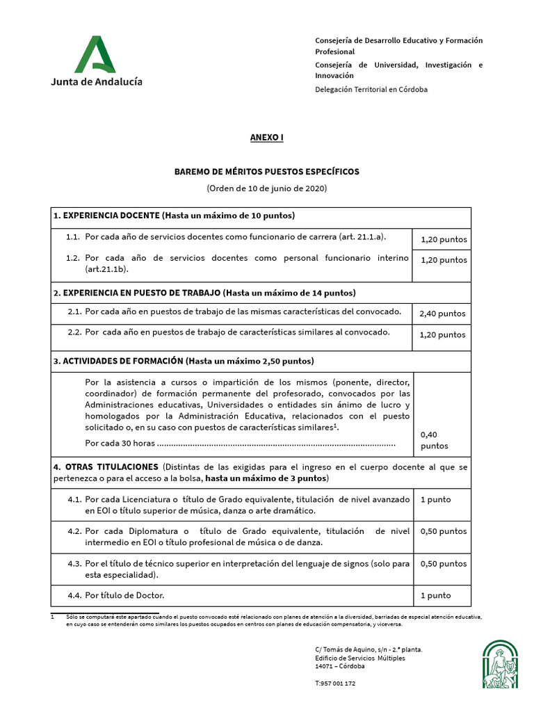 Anexo I. Baremo | PDF | Academia | Titulo academico