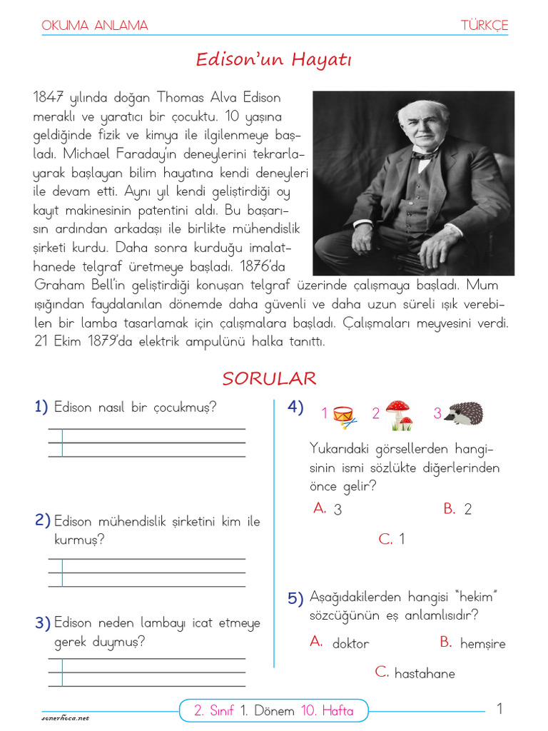 Sinif Haftalik Odev 1. Donem 10. Hafta | PDF