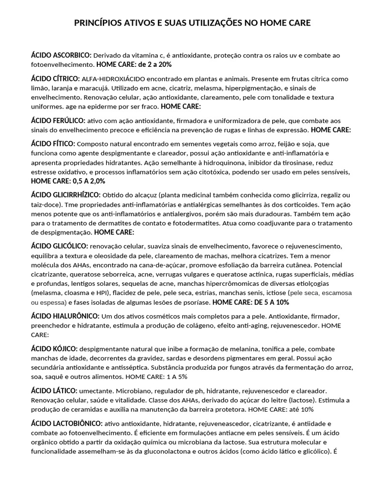 PRINCÍPIOS ATIVOS E SUA UTILIZAÇÕES NO HOME CARE | PDF | Corpo humano ...