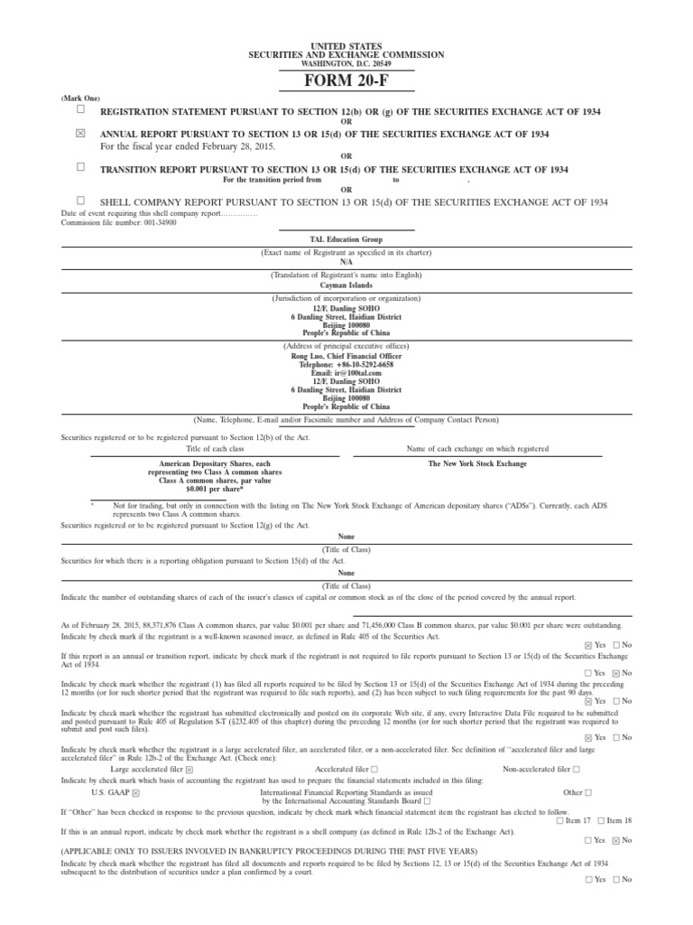 TAL Education Group SEC Form 20-F Report | PDF | Teachers | Expense