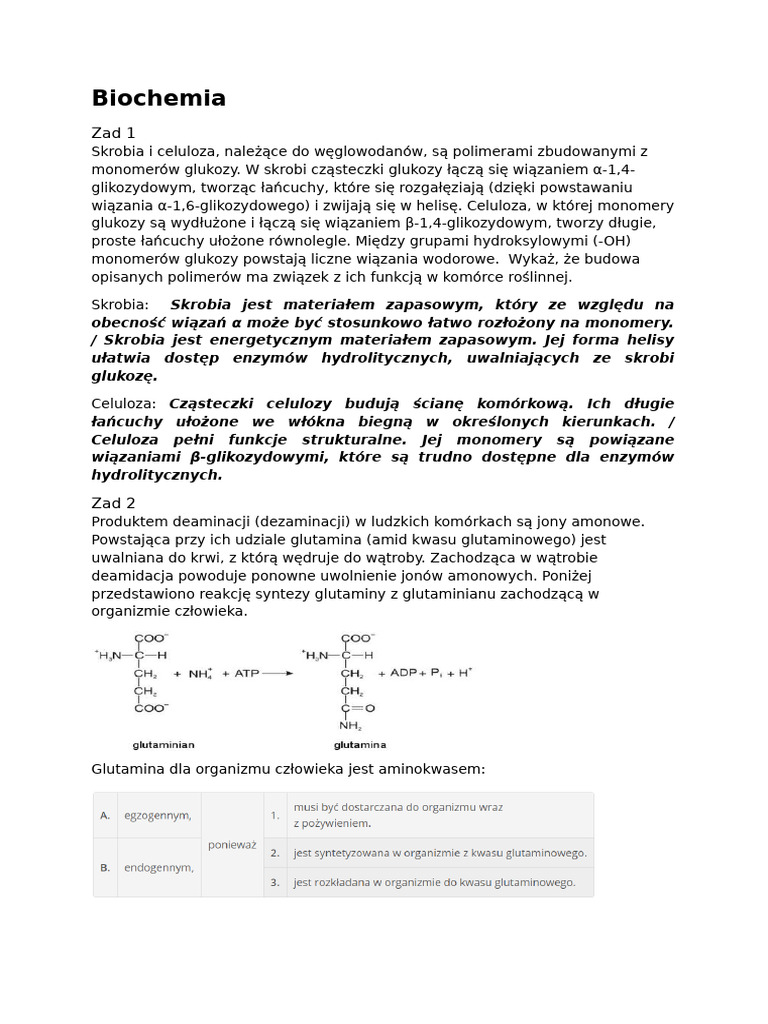 Biochemia Zadania Maturalne | PDF