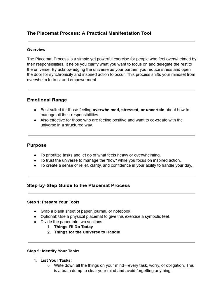 The Placemat Process - A Practical Manifestation Tool | PDF ...