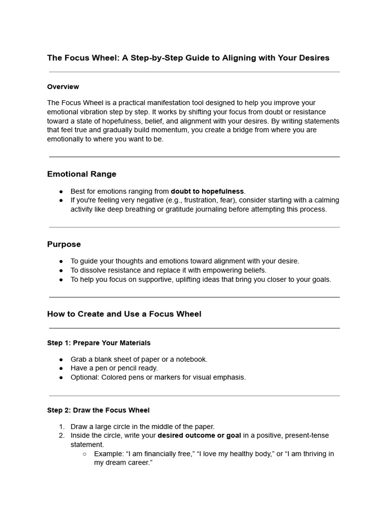 The Focus Wheel - A Step-by-Step Guide To Aligning With Your Desires | PDF | Psychology ...