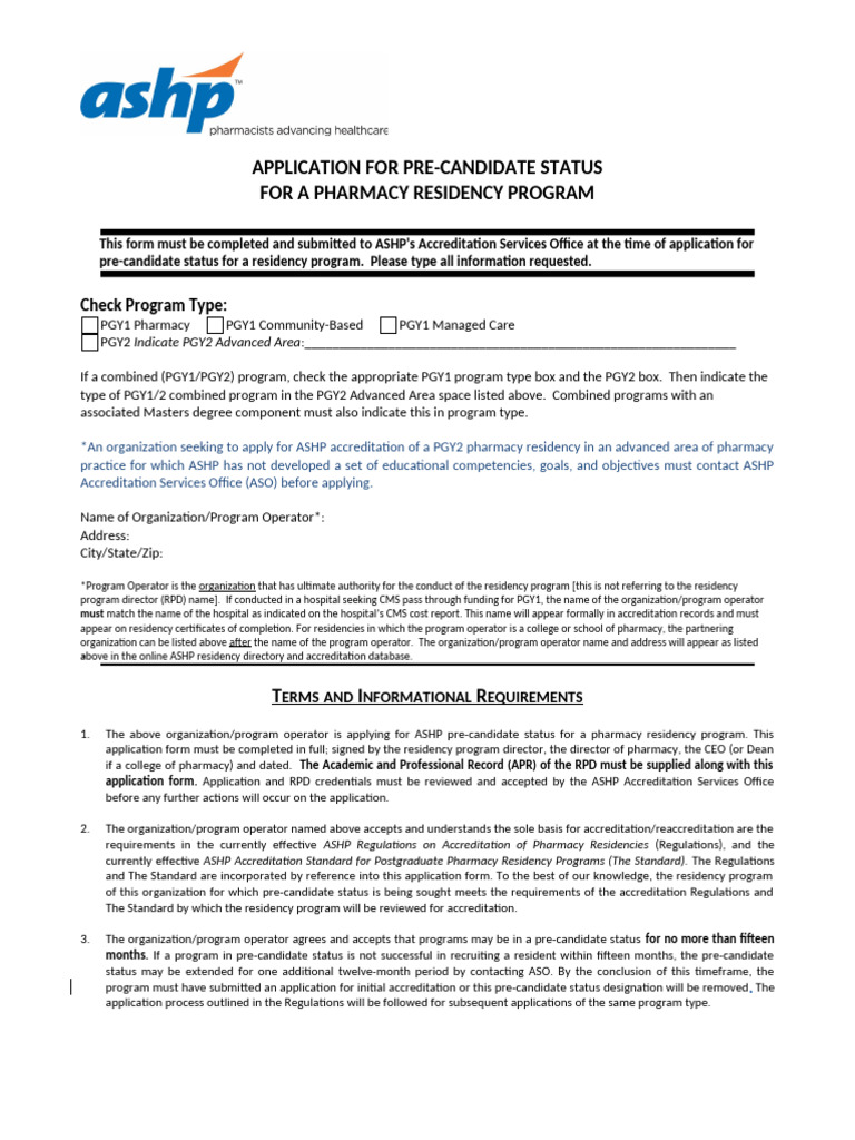 Pharmacy Residency Pre-Candidate Application | PDF | Pharmacist | Pharmacy