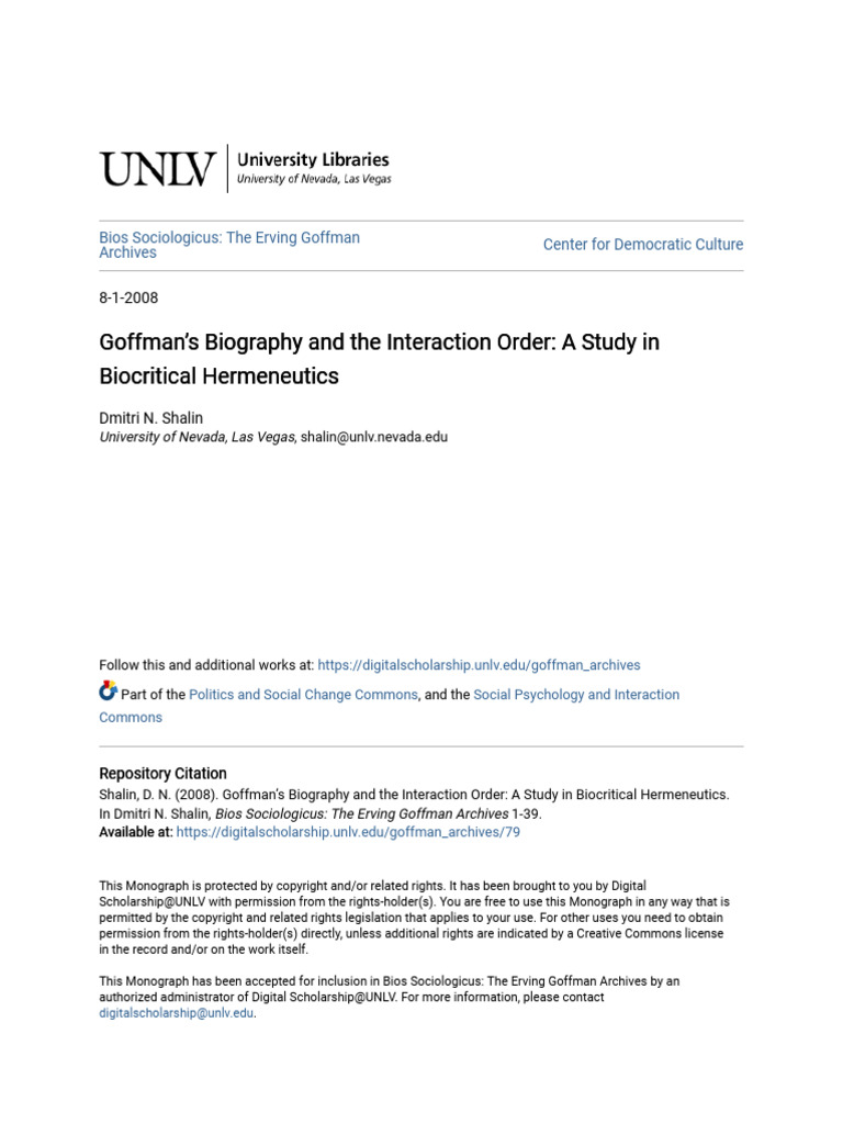 Goffman s Biography and the Interaction | PDF | Sociology | Social Stigma