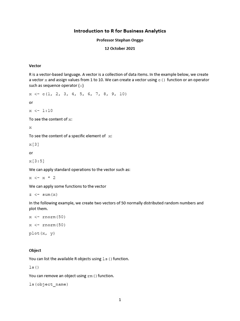 Introduction To R For Business Analytics | PDF | Comma Separated Values | Function (Mathematics)