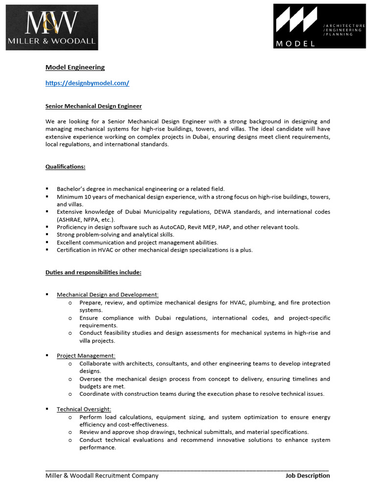 JD - Sr. Mechanical Design Engineer - Model Engineering | PDF ...